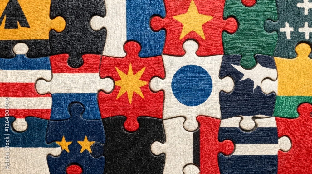 Colorful Puzzle Pieces Featuring Country Flags and Symbols from Around ...