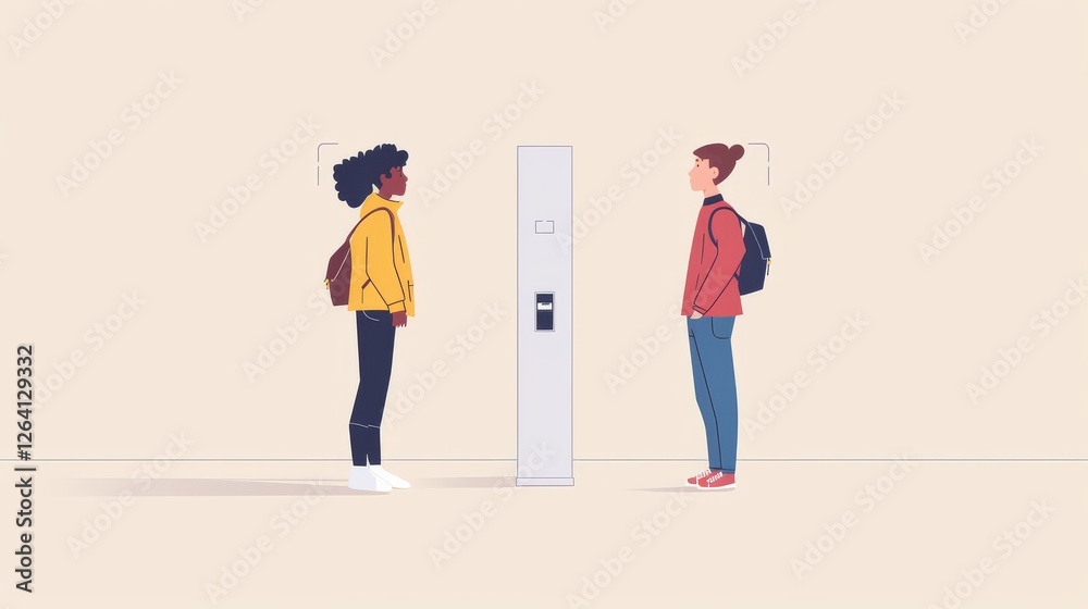 A modern, minimalist digital illustration of two students standing ...
