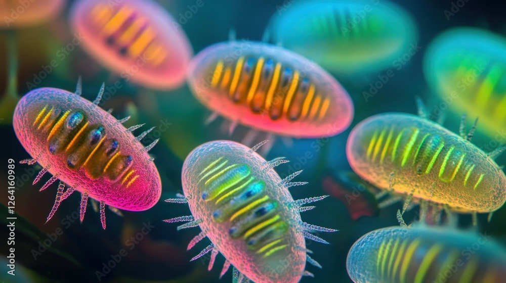 Microscopic Organisms Displaying Vibrant Colors and Structures Stock ...