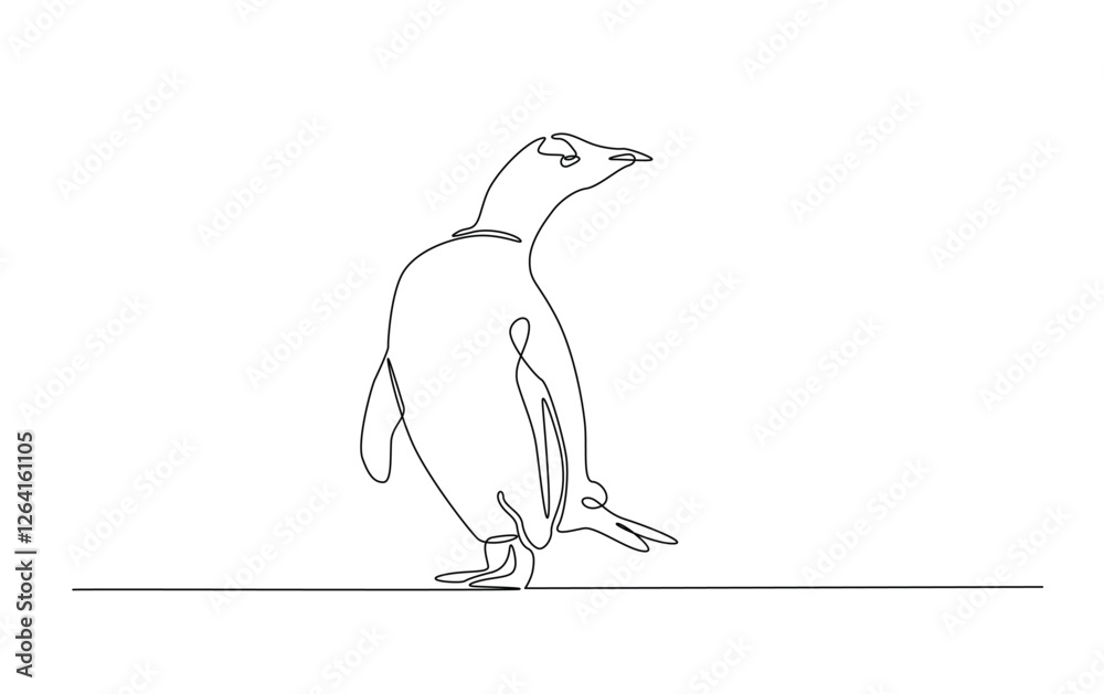 Continuous line drawing of penguin bird - wild animal. Penguin in ...