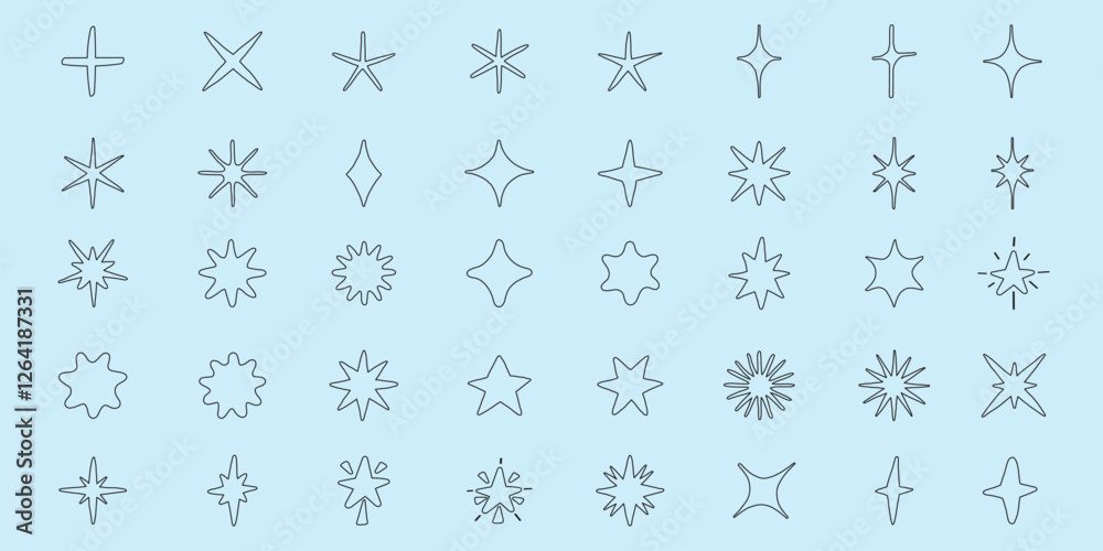 Collection of 36 star and sparkle icons. Star shapes vary, with sparkle ...