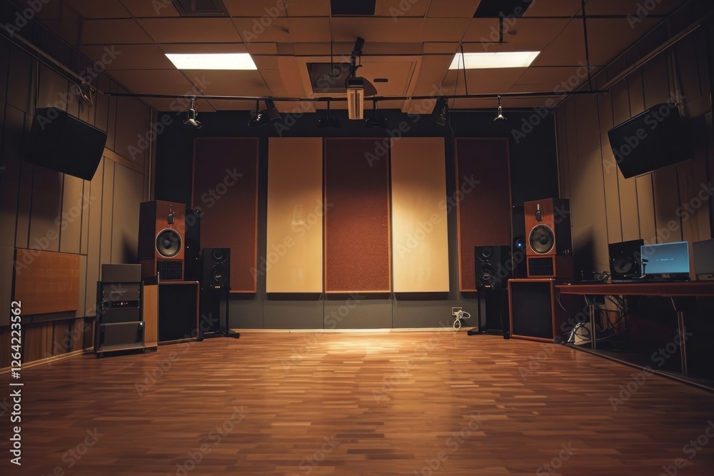 Empty scene of recording studio flooring architecture loudspeaker ...