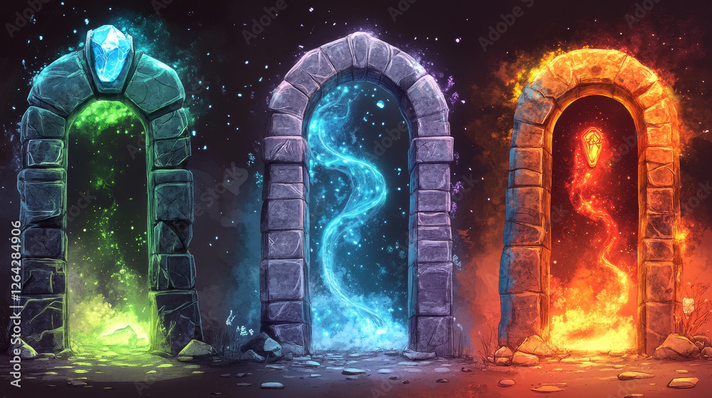 Magic game portals set isolated on background. Vector cartoon ...