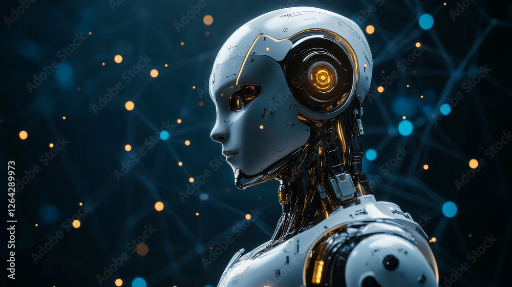 Artificial intelligence robot, cartoon vector illustration isolated on background. Development ...