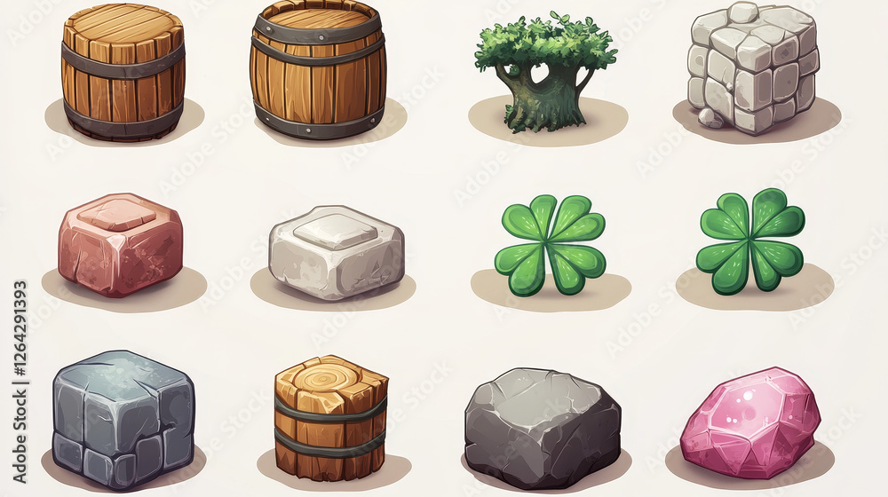 Game ui app icons, square buttons, cartoon menu interface textured blocks. Gui graphic elements ...