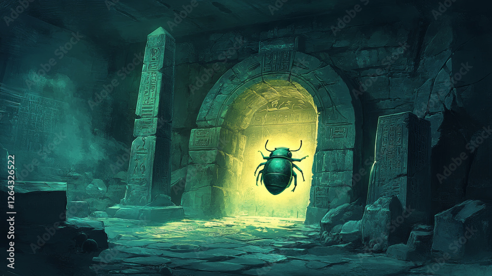 Magic ancient egypt portal with symbol of scarab and mystic light ...