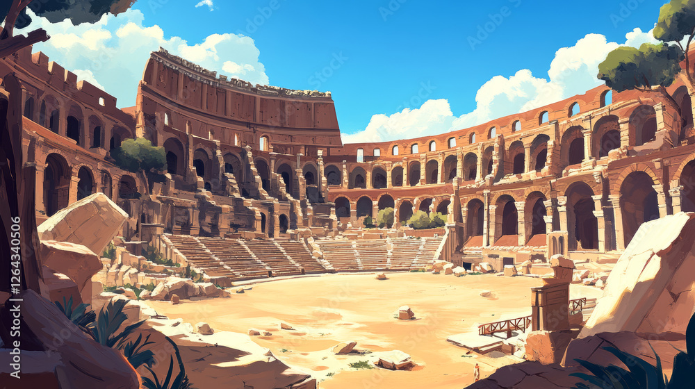 Ancient roman arena for gladiators fight. Vector cartoon illustration ...