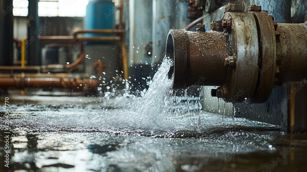 Industrial Wastewater Discharge From A Metal Pipe Into A Wet ...