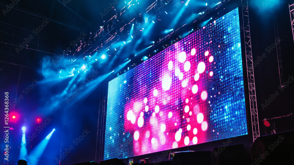Realistic LED screen on stage. Vector illustration of large LCD display ...
