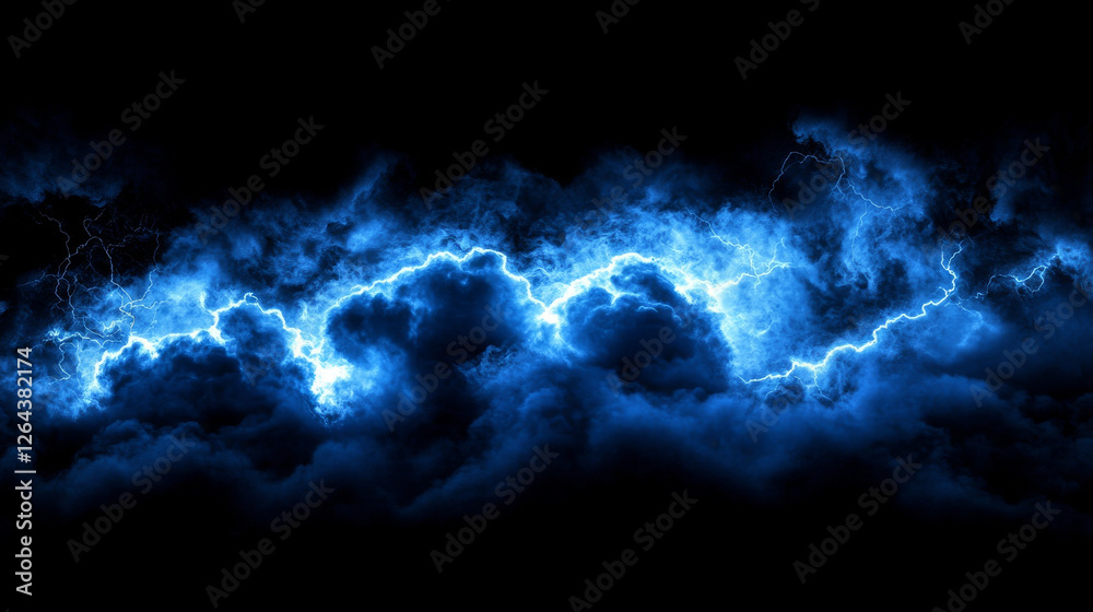 Cartoon set of smoke clouds with neon blue lightning effect isolated on ...