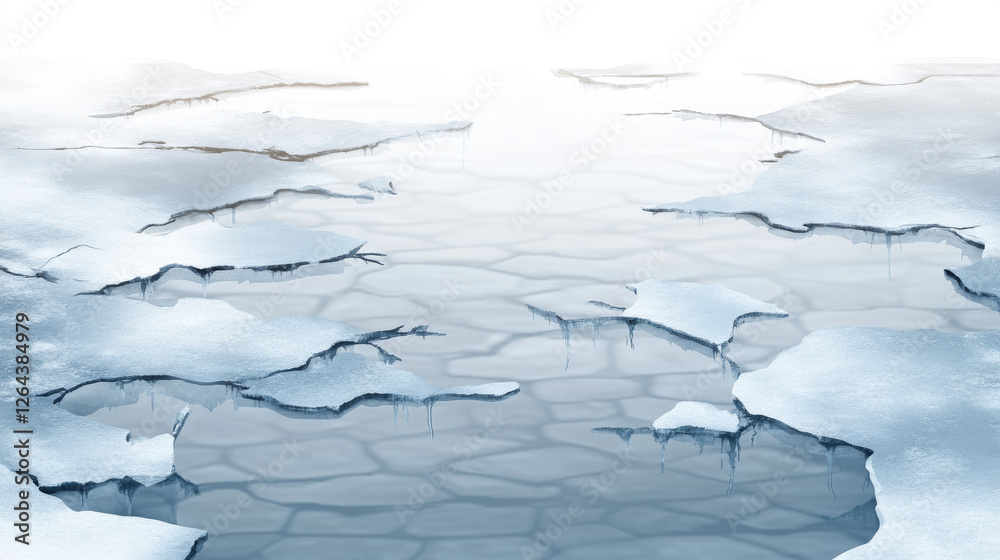 Ground cracks with frozen water inside top view, cracking holes, winter ...