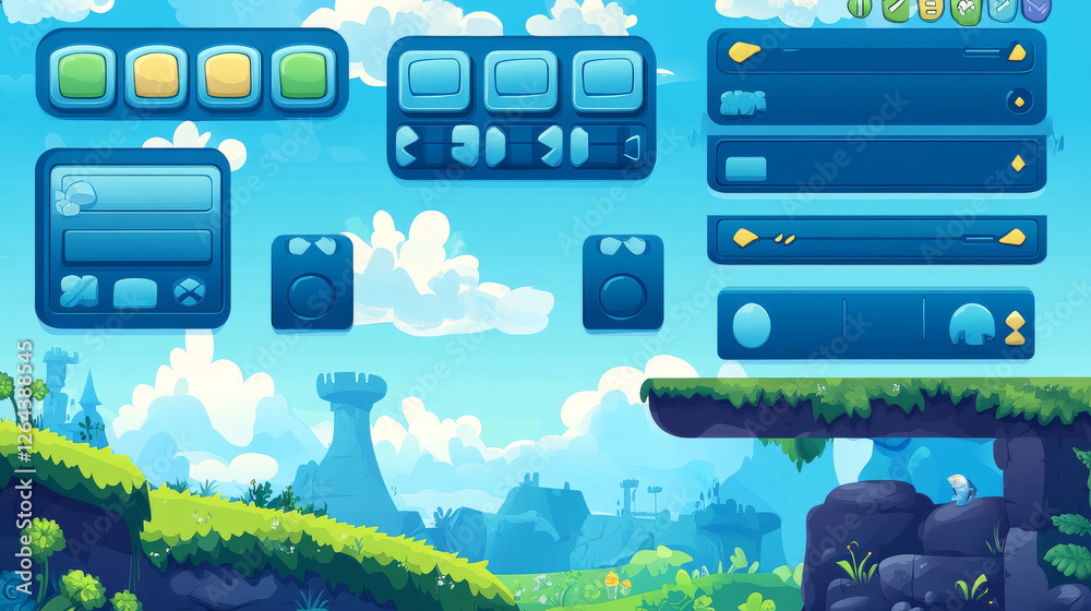 Game menu interface windows, cartoon options, settings, adventure ...