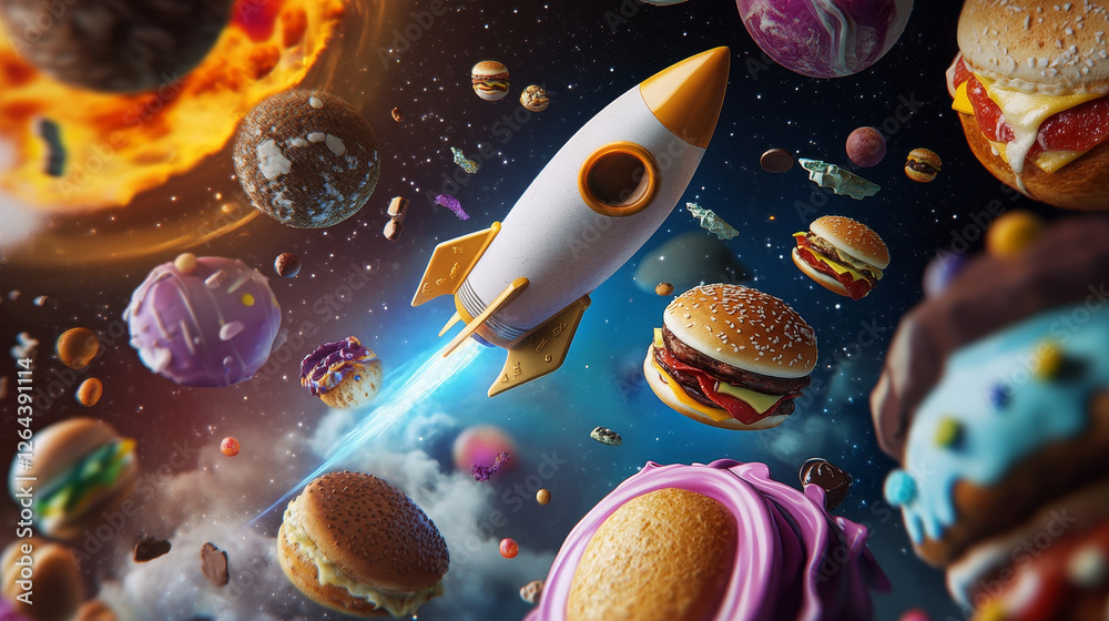 Space food game level map. Vector ui play design with rocket in funny ...