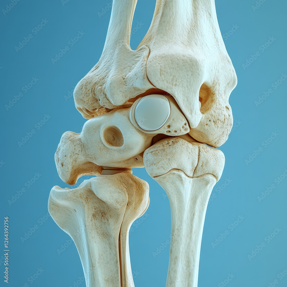 image shows detailed view of knee joint, highlighting bone structure ...
