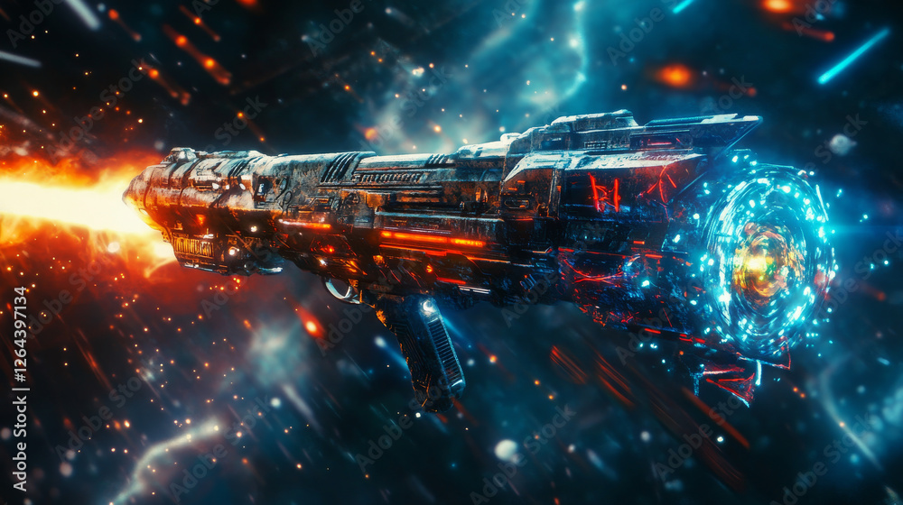 Stock-Illustration „Space guns vfx effect, explosion, laser blasters ...