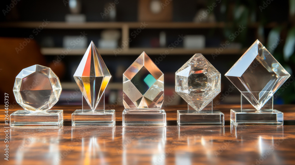 Glass transparent trophy mockup with empty acrylic shape on base ...