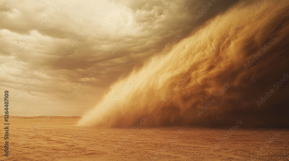 Desert sandstorm, brown dusty cloud or dry sand flying with gust of ...