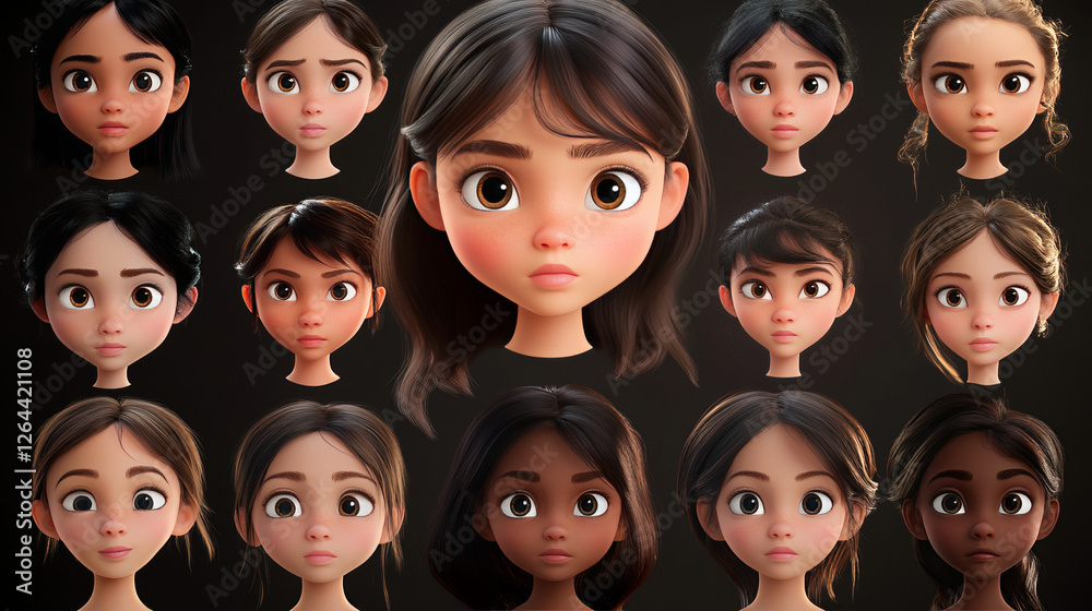 Girl face construction kit. Cartoon facial parts for creation female ...