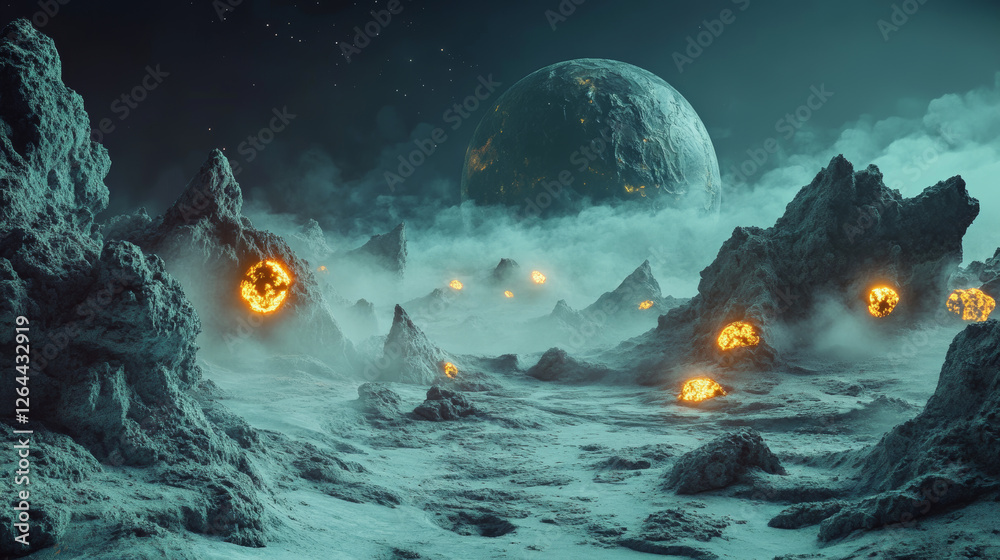 Alien planet landscape for space game background. Vector cartoon ...