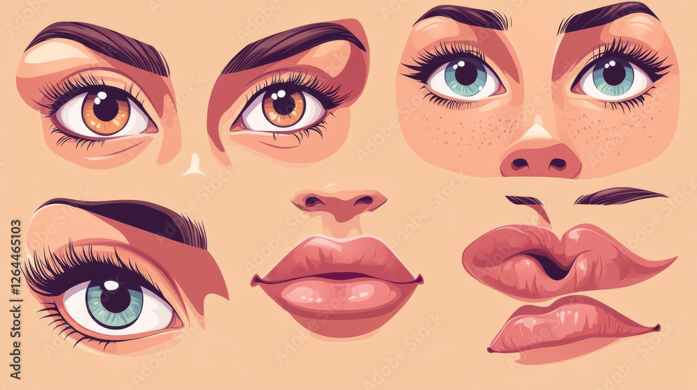 Woman face construction, avatar creation with different head parts ...