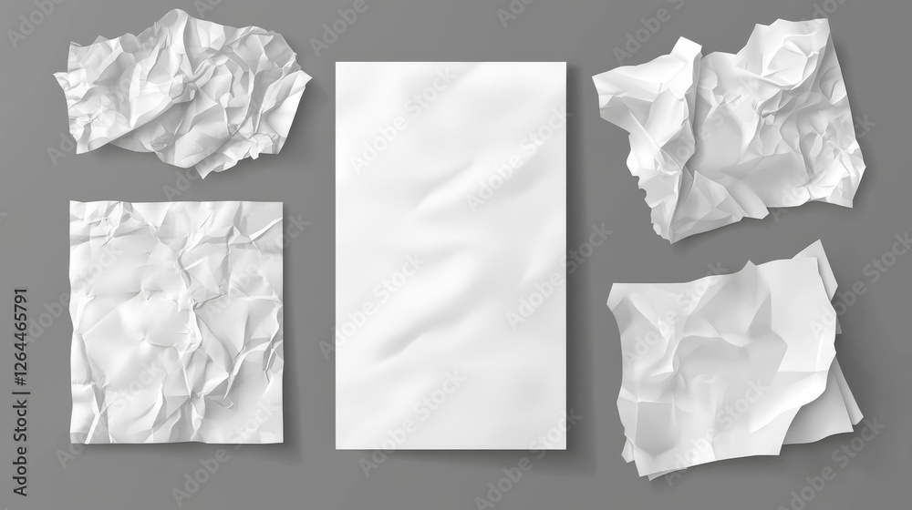 Crumpled paper effect, flyers, texture, posters. Black, white and ...