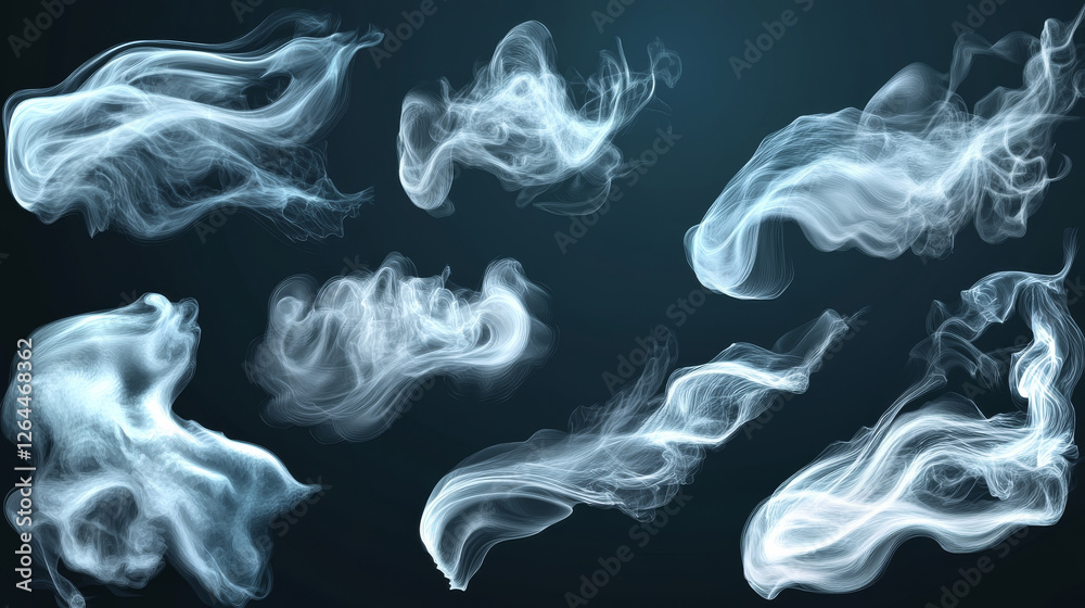 Wind, white smoke or cold air motion effect isolated on transparent ...