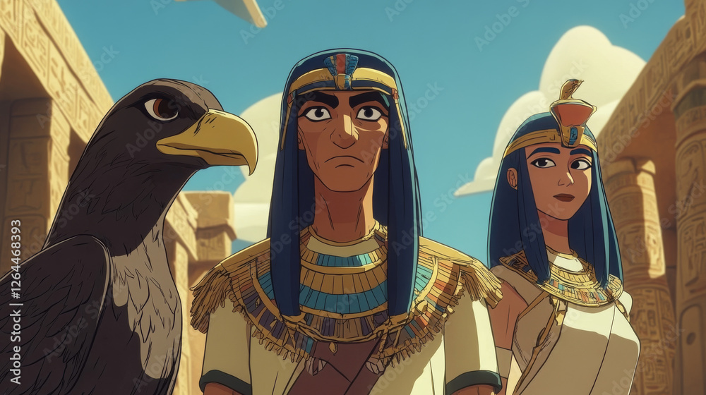 Ancient Egyptian god Amun, Osiris, Pharaoh and Cleopatra. Vector ...