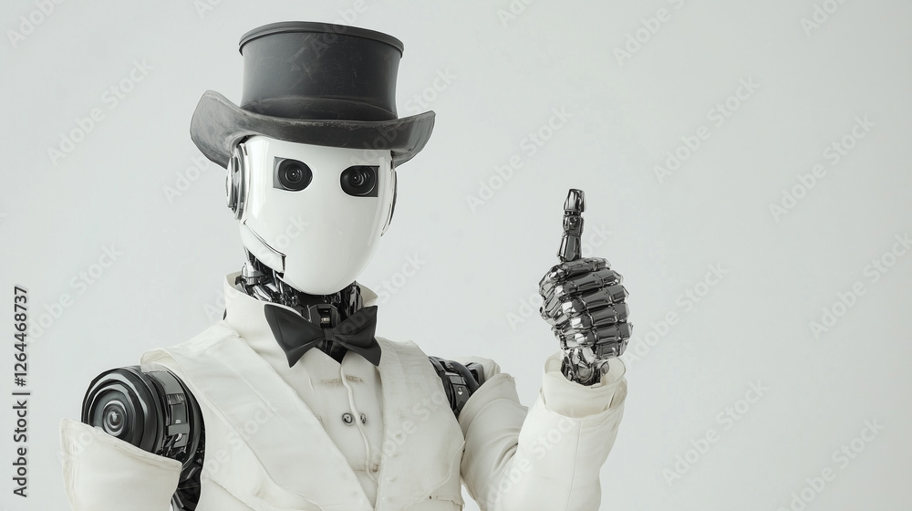 Sophisticated Robot Butler Giving Thumbs Up: A sleek, white humanoid ...