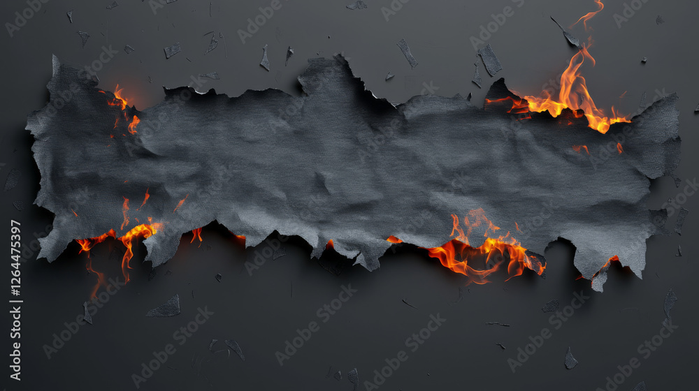 Burn paper borders, burnt page with smoldering fire on charred uneven ...