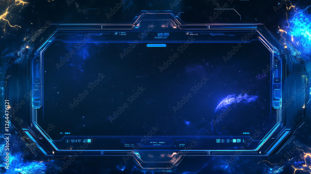 Space stream overlay, game twitch ui frame. Streaming screen, gamer ...