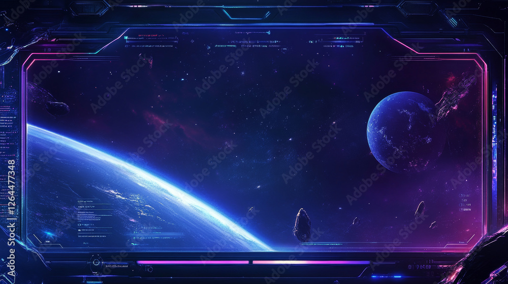 Space stream overlay, game twitch ui frame. Streaming screen, gamer ...