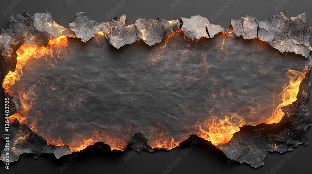 Burnt paper edges and parchment sheets with fire and black ash isolated ...