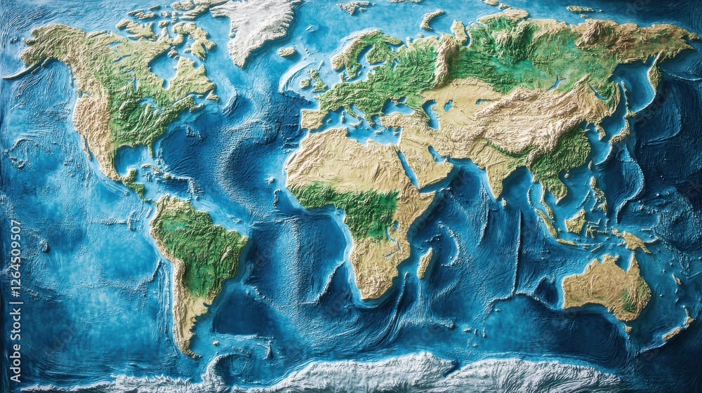 A detailed physical map of the world provides a high-resolution ...