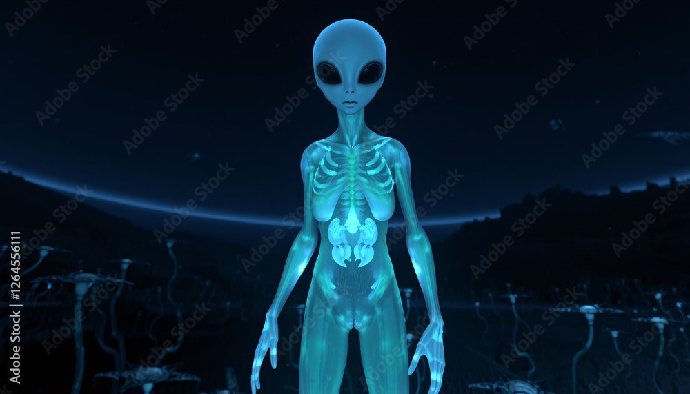 An alien life form with translucent skin displaying its internal organs ...
