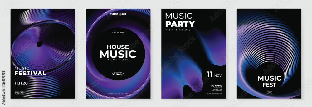 Music poster design background vector set. Electro Sound Cover template ...