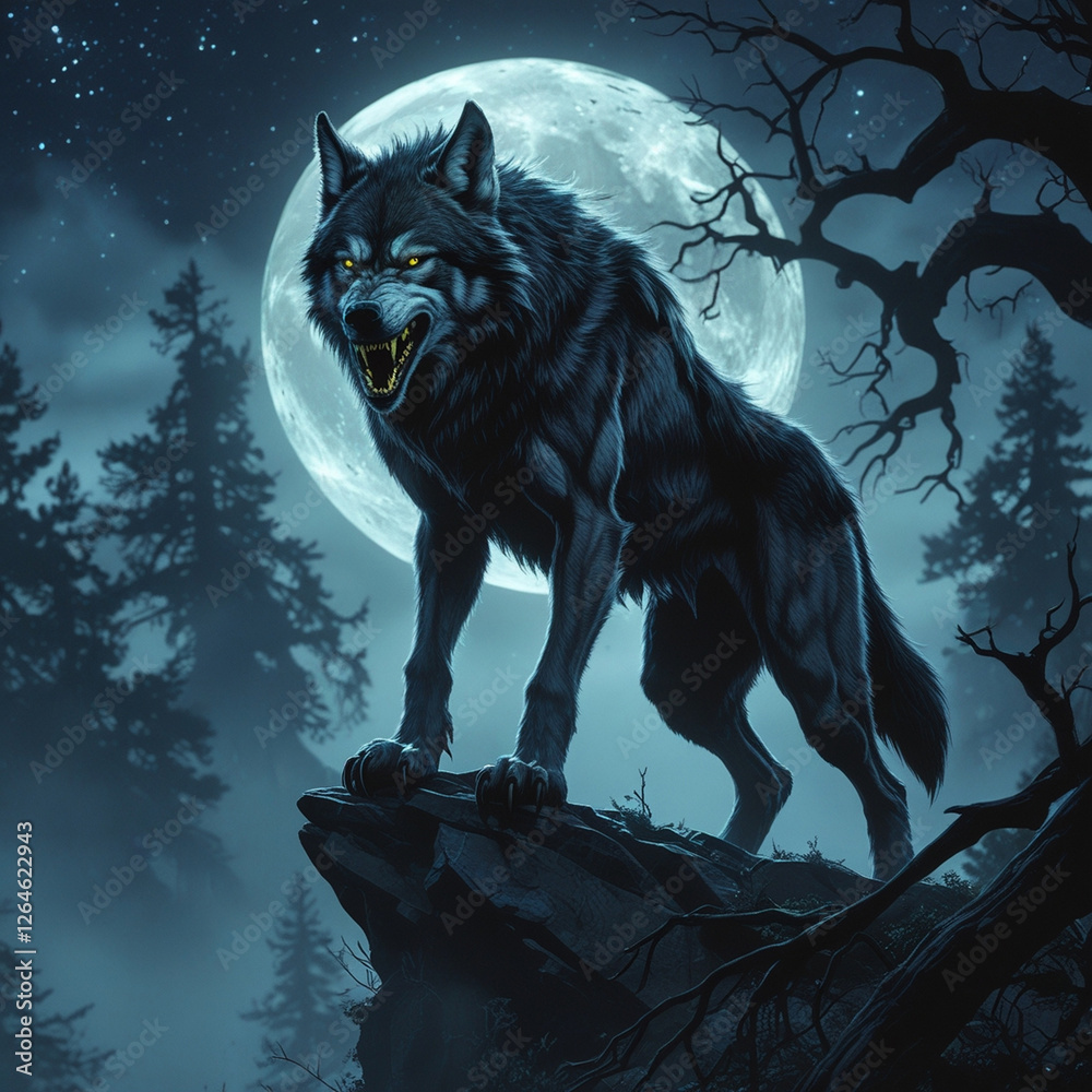Night Howler The Majestic Werewolf on a Moonlit Mountain A Haunting ...