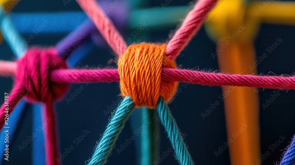 Textured hierarchy diagram with colorful yarn connections illustrating ...
