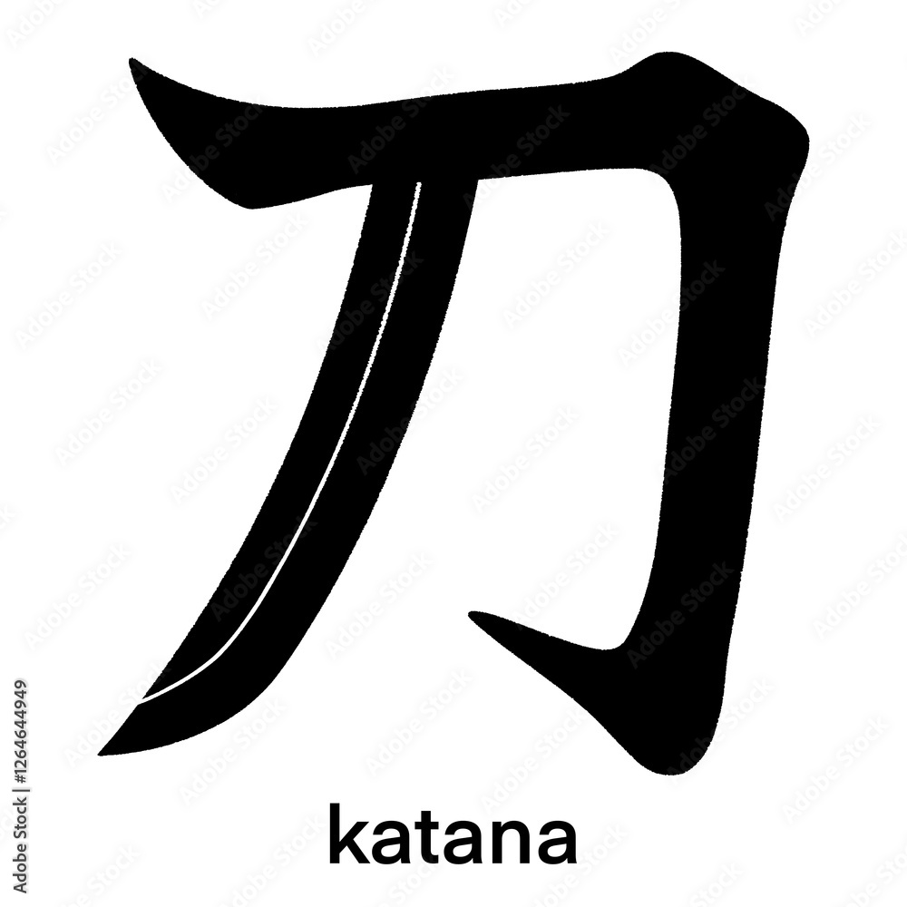 Pictorial Japanese kanji character for katana isolated on transparent ...