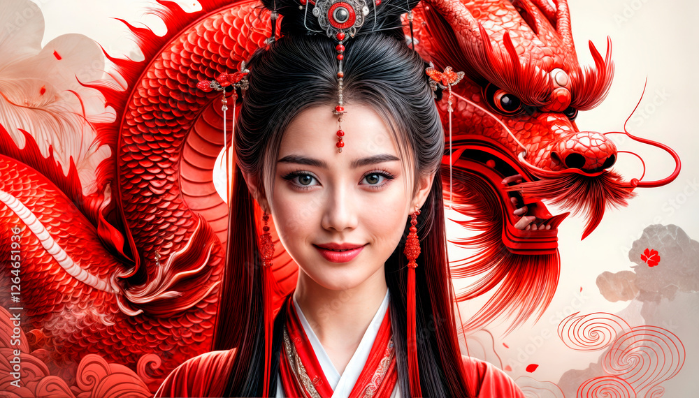 Beautiful Chinese witch with sexy look and gentle mysterious smile ...