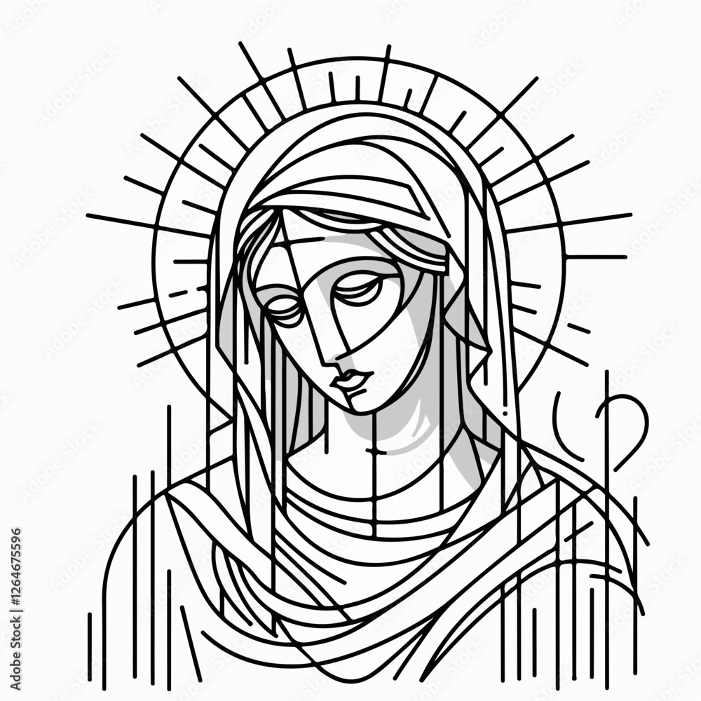 Vector de Stock Virgin Mary Line Art: A minimalist line art ...