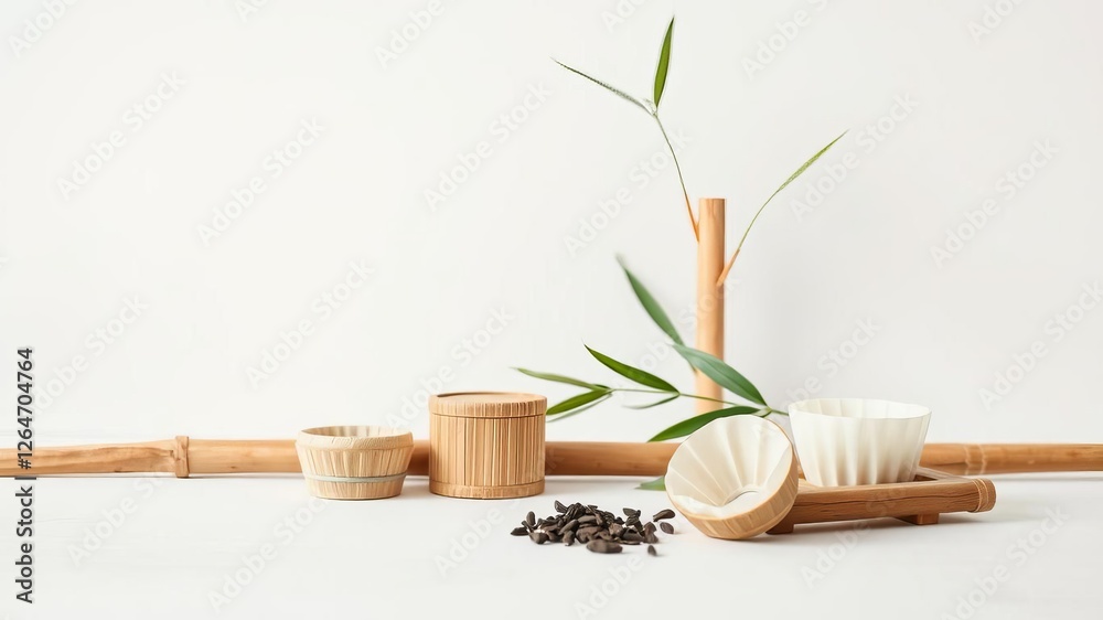 Handmade bamboo tea filters on craft paper background with studio light ...