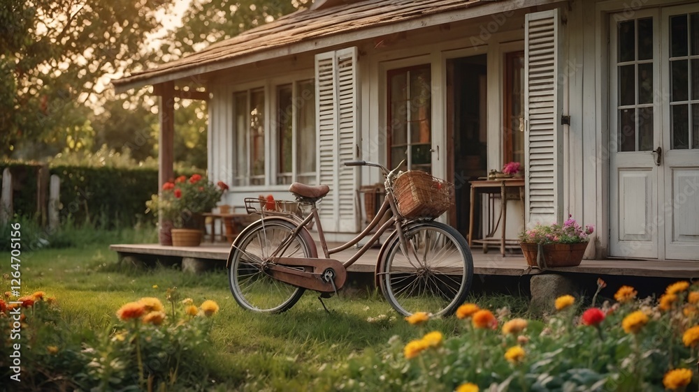 vintage house, front yard, rustic wooden house, white shutters, cozy ...