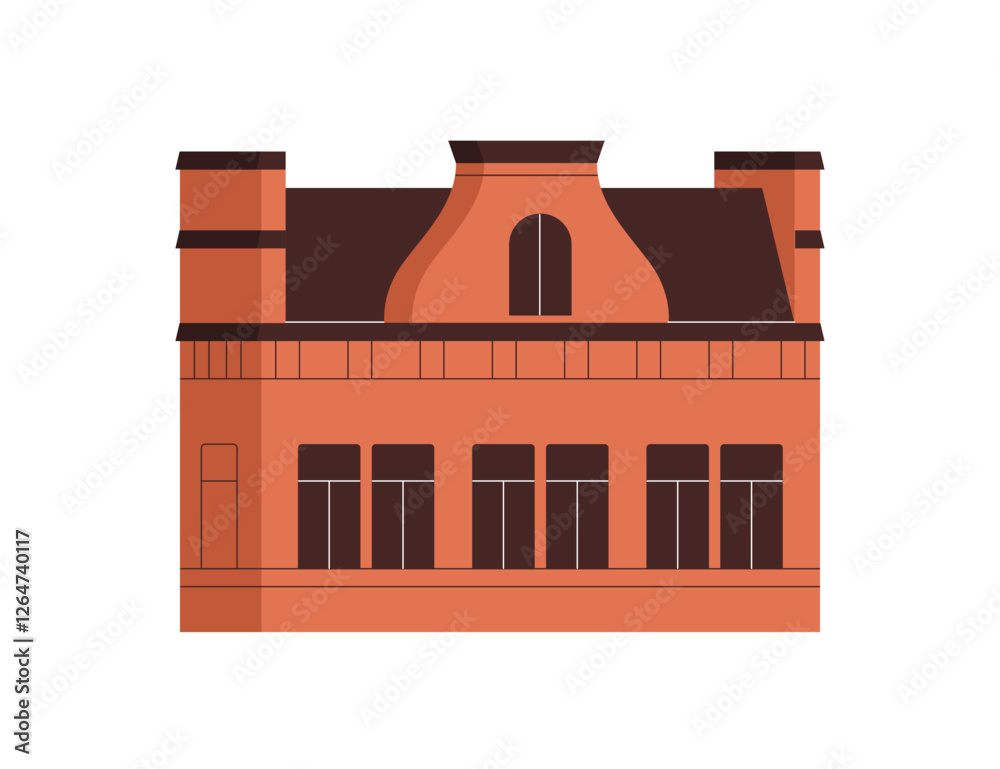 Municipal building exterior. Old architecture construction with red ...