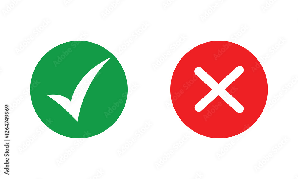 Set of red X and green check mark icons. Cross and tick symbols ...