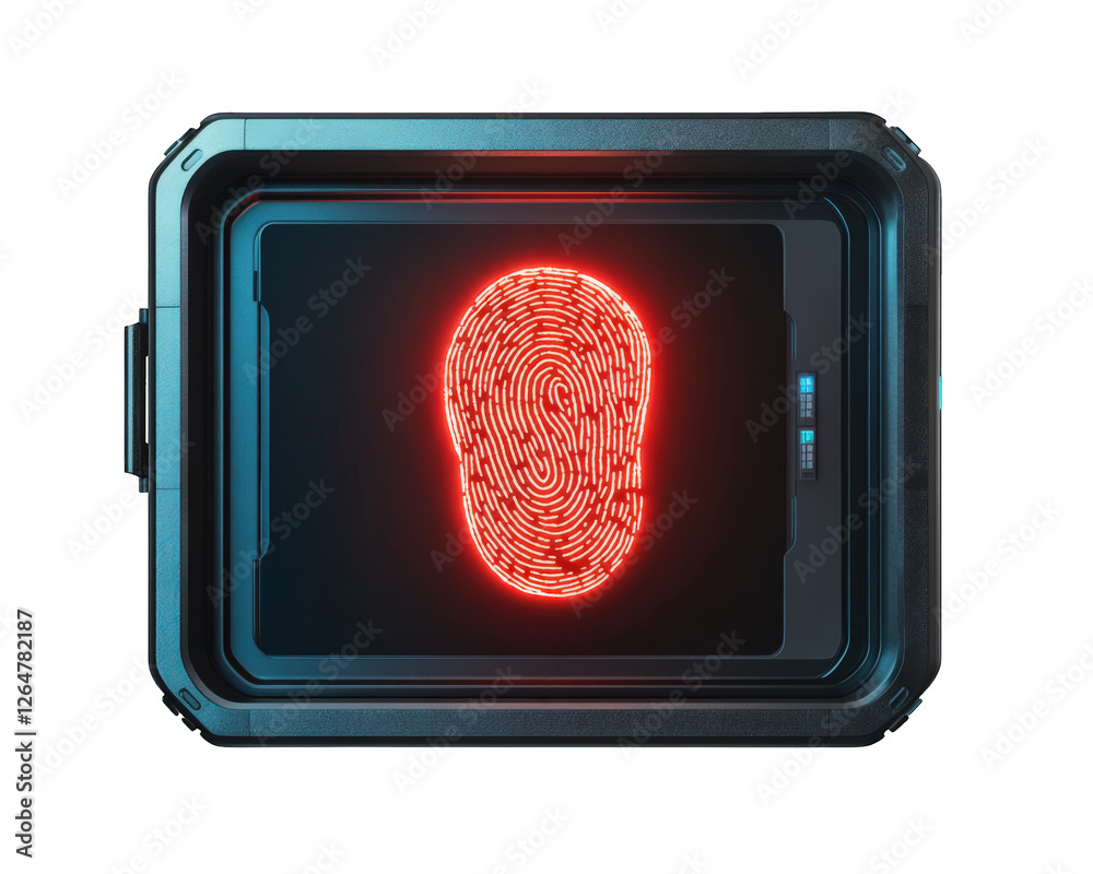 biometric fingerprint scanner displaying red fingerprint on high ...