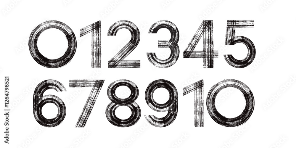 Black numbers from 0 to 9 are hand-drawn with uneven strokes. Vector ...