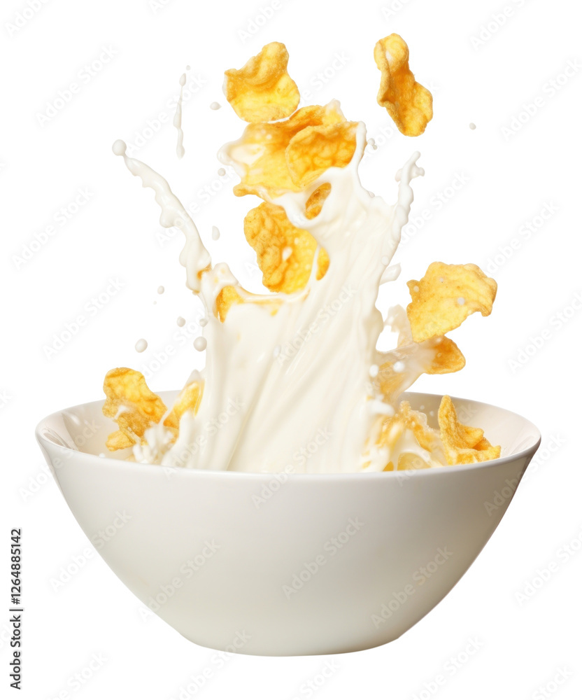 PNG Corn flake with milk splash in a white bowl background flakes food ...