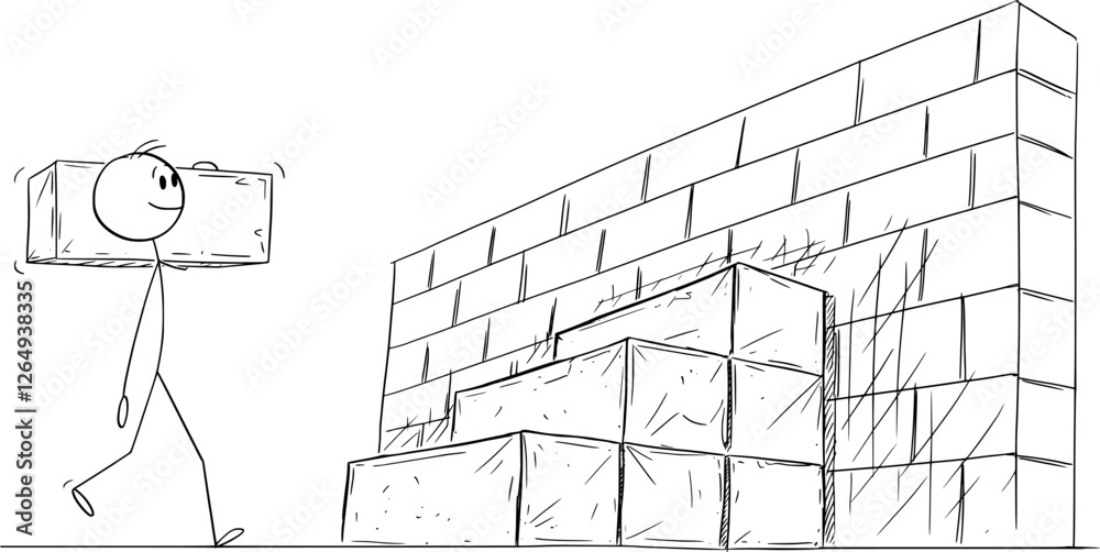 Person building together stairs to overcome wall obstacle, vector ...