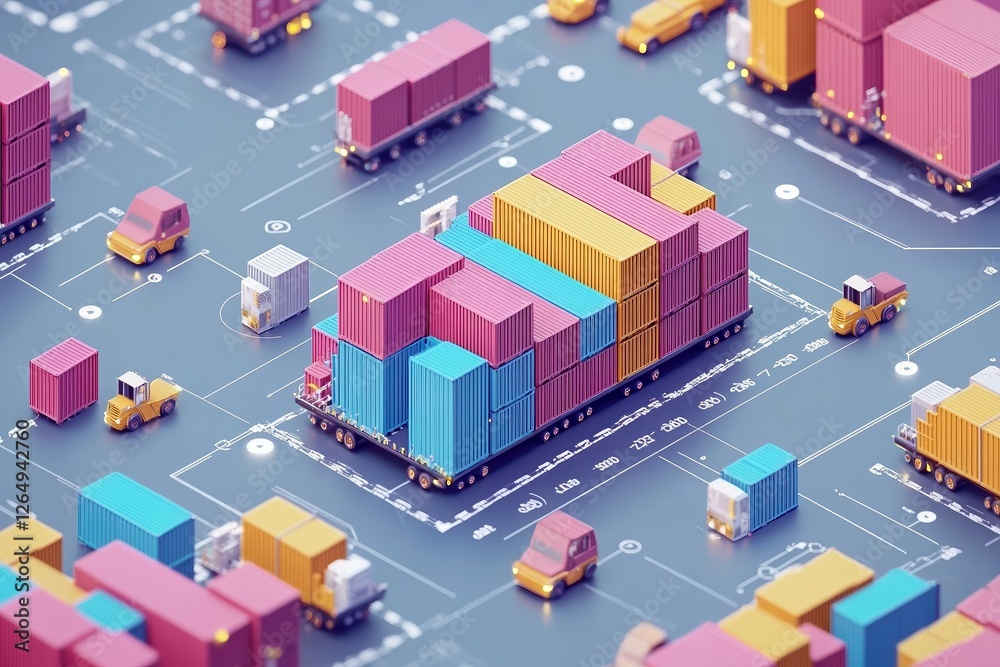 Infographic-style logistics network with supply chain icons such as ...