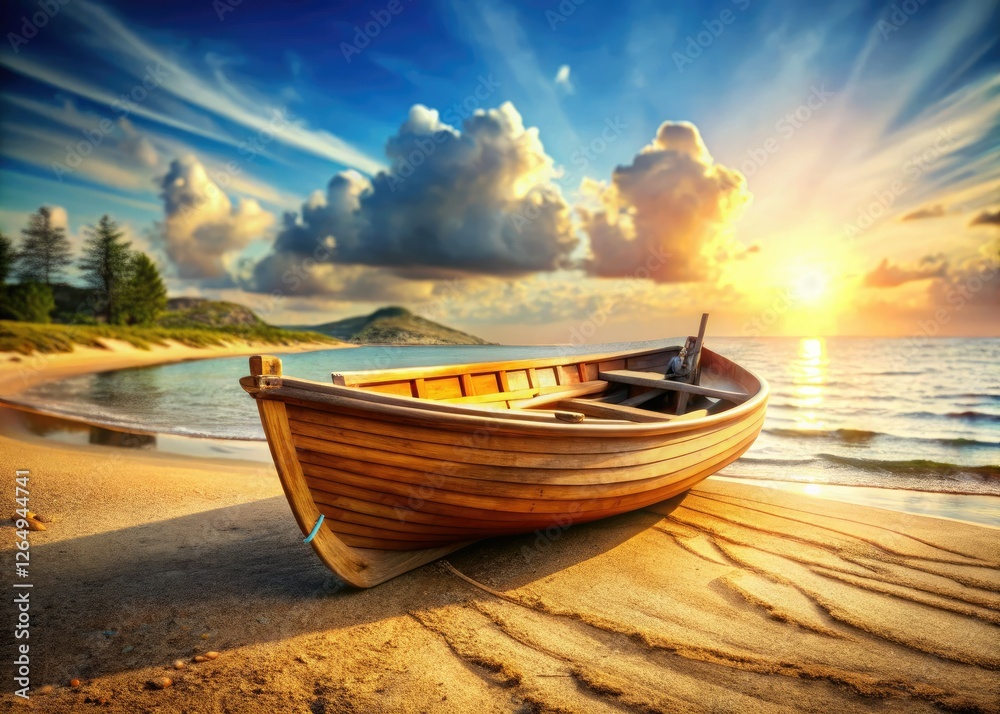 Beached boat, coastal landscape photography. High-resolution detail ...